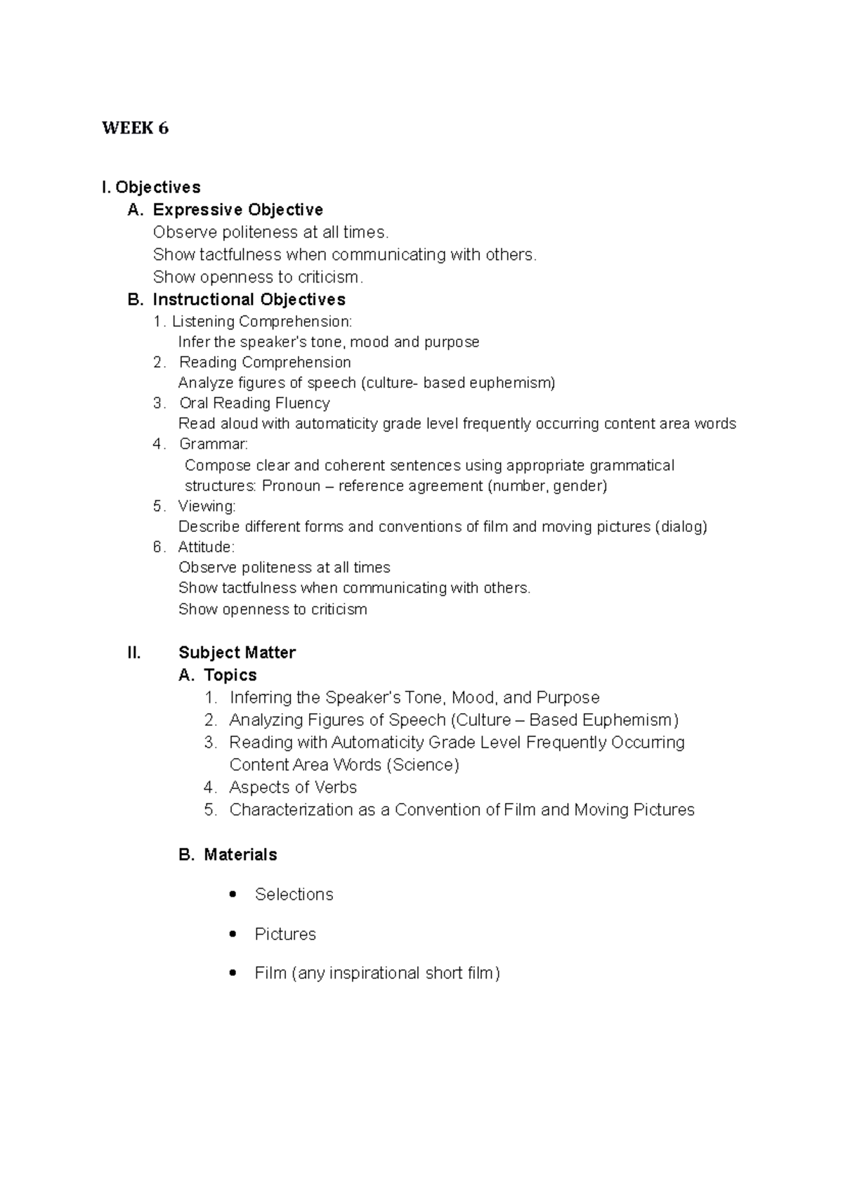 Q1 WEEK 6 D1-D5 - Teacher Guide for English 1 Quarter 1 Week 6 Day 1-5 ...
