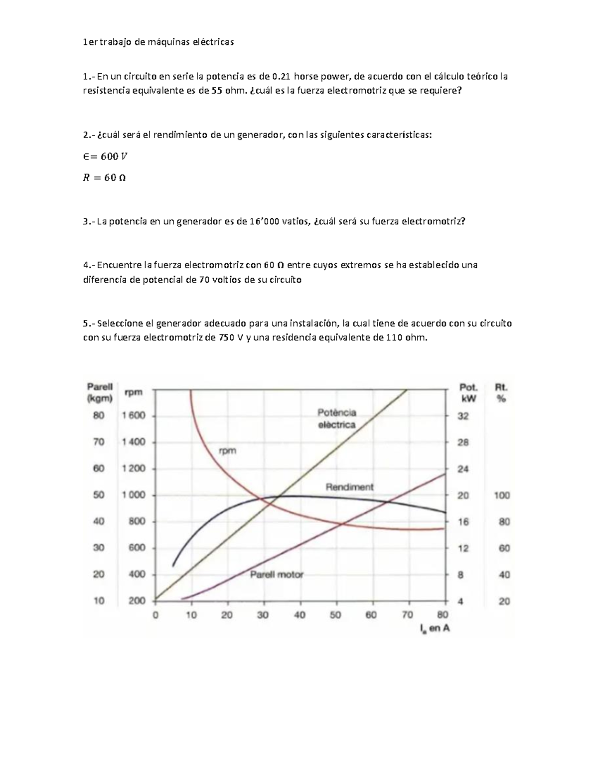 EC1 Generadores eléctricos - ejercicios - 1er trabajo de máquinas eléctricas 1.- En un circuito ...