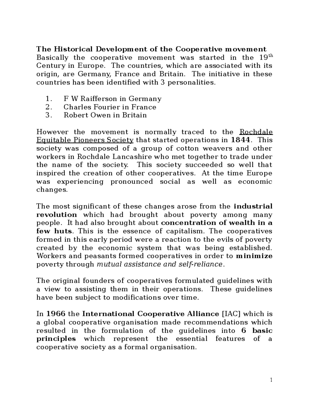 Co-operatives and Partnerships Notes - The Historical Development of ...