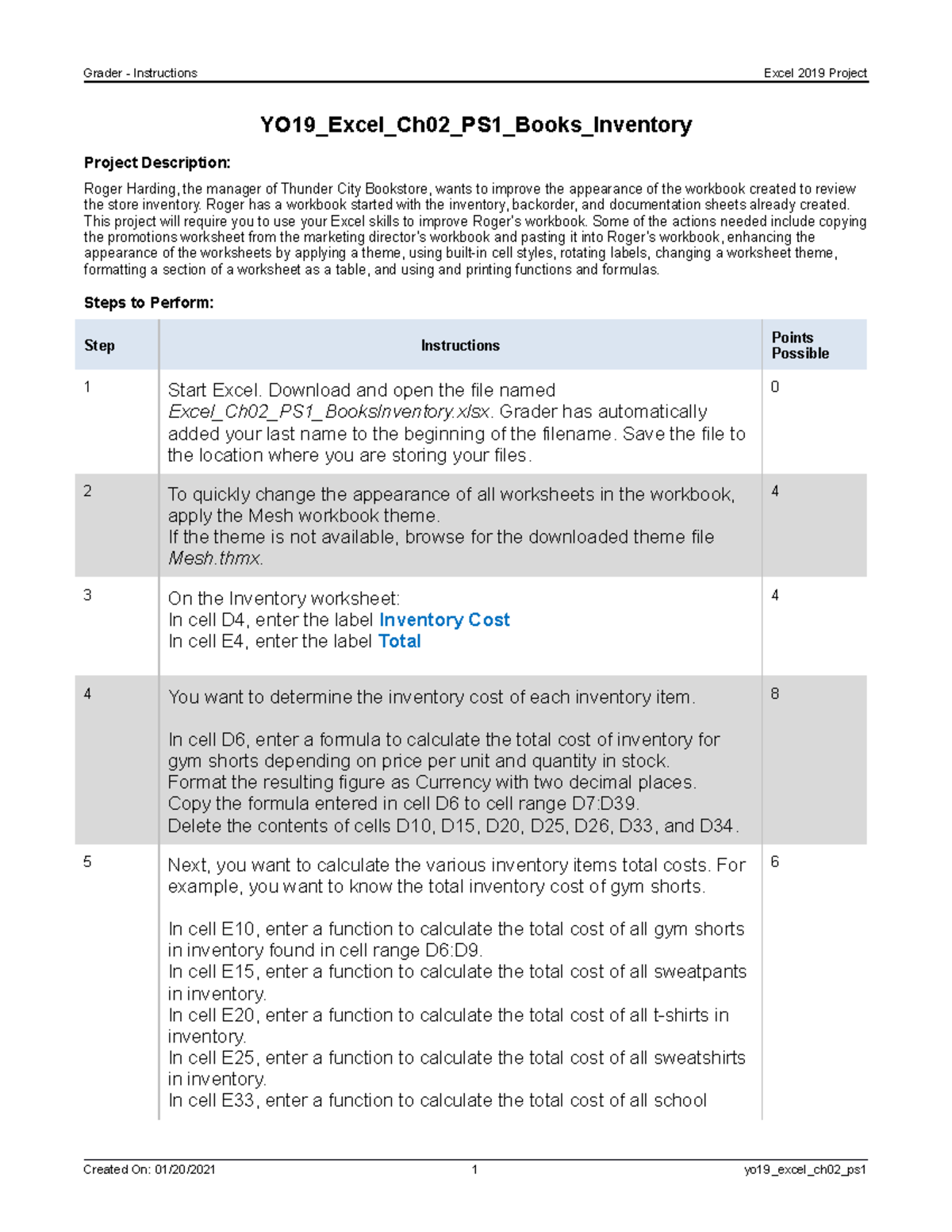 YO19 Excel Ch02 PS1 Books Inventory Instructions - YO19_Excel_Ch02_PS1 ...