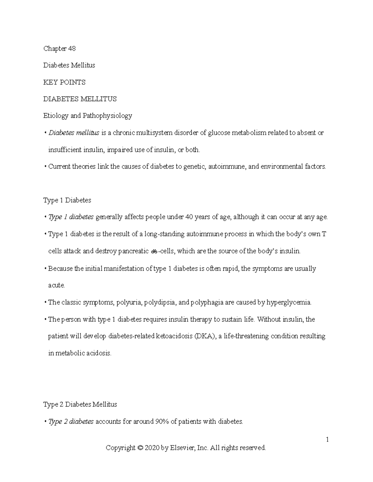 Diabetes Keypoints - .... - Chapter 48 Diabetes Mellitus KEY POINTS ...