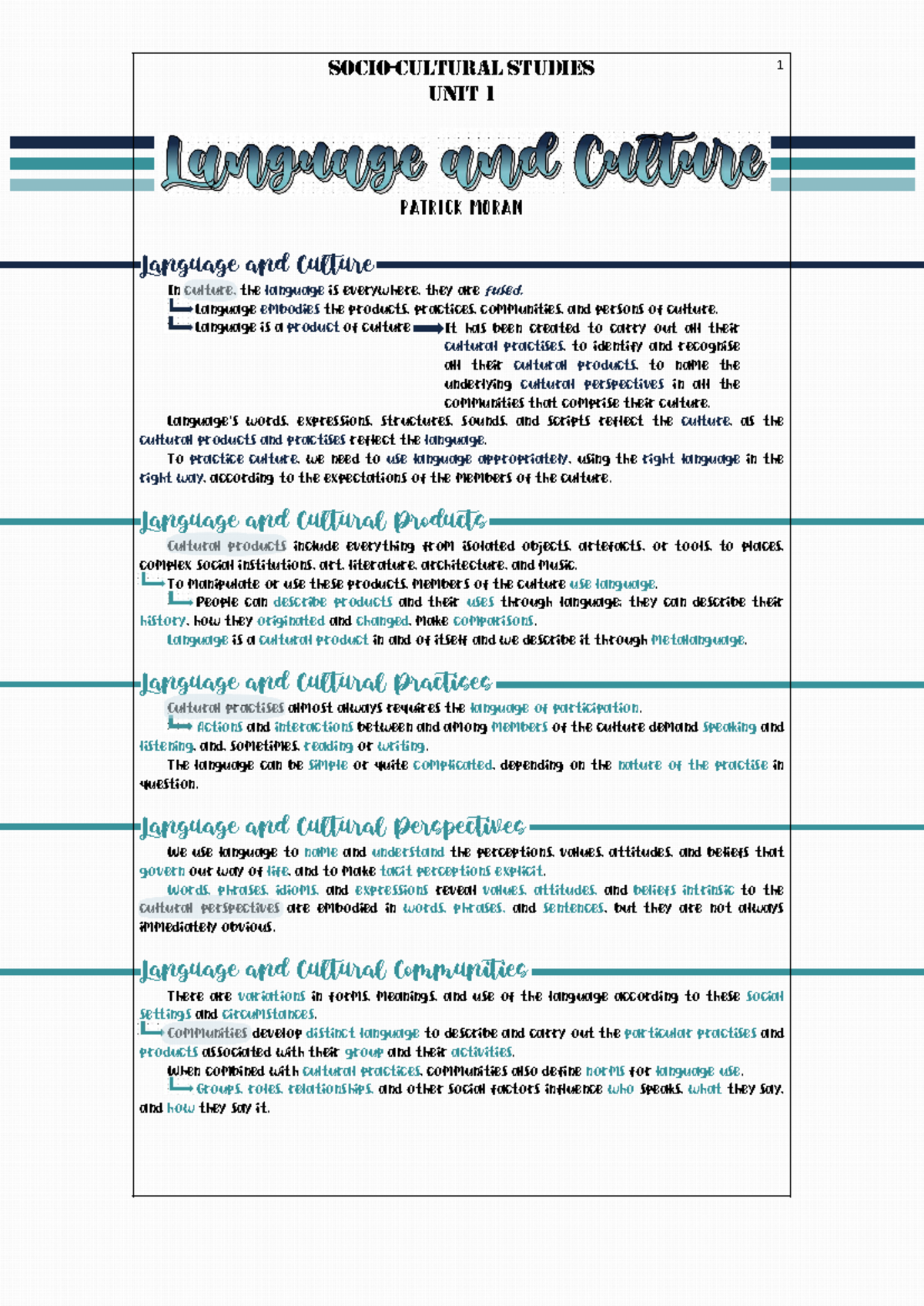 0 - Unit 1 - Socio-Cultural Studies - SOCIO-CULTURAL STUDIES UnIT 1 ...