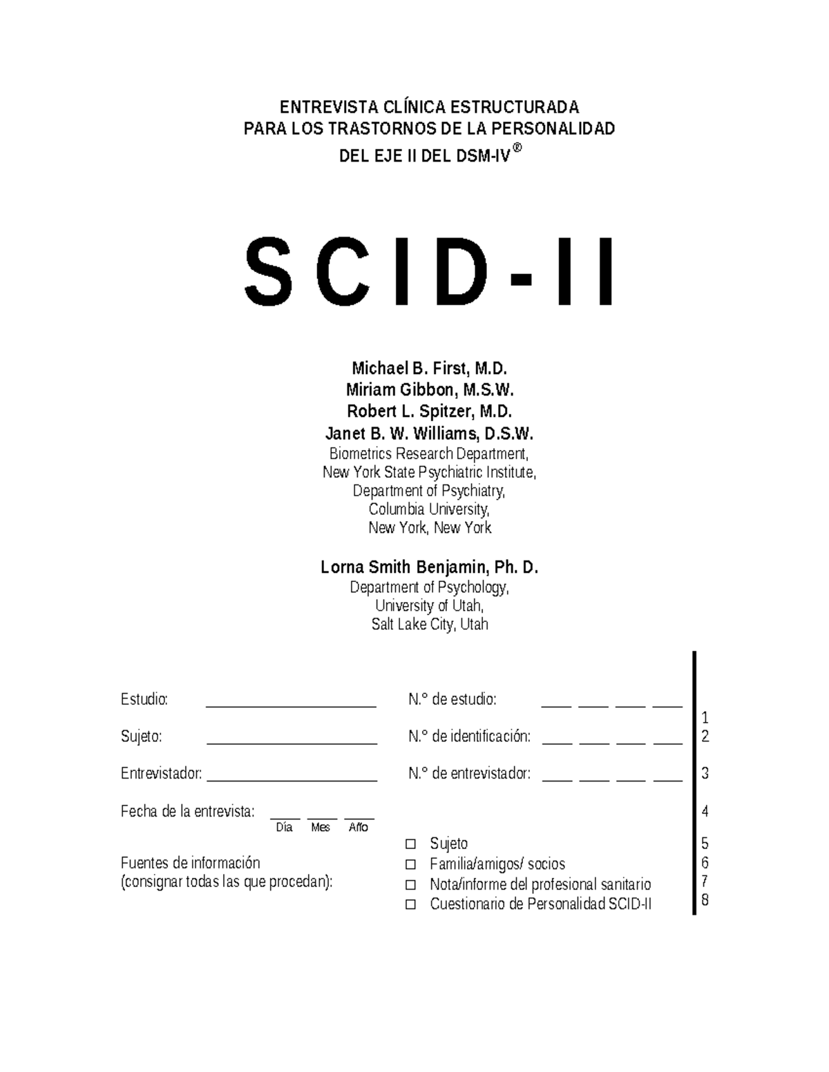 Entrevista SCID II - ENTREVISTA CLÍNICA ESTRUCTURADA PARA LOS ...