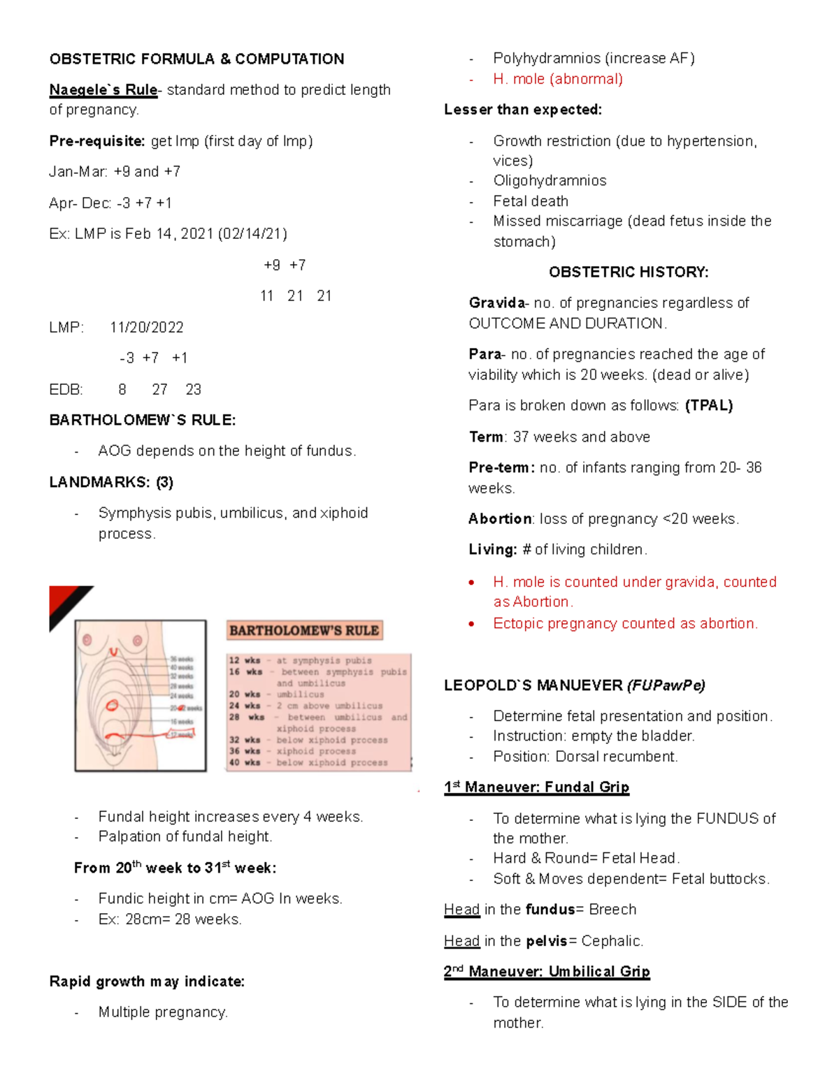 OB normal Part 2 (personal reviewer) - OBSTETRIC FORMULA & COMPUTATION ...