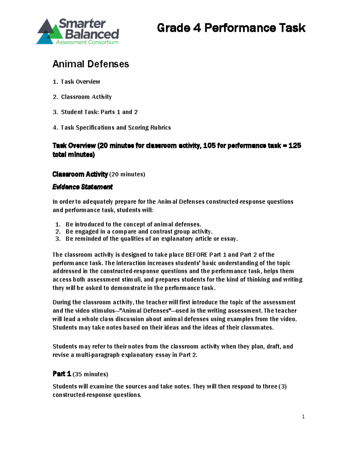 ELA Performance Task Grade 4animal-performance - Animal Defenses Task ...