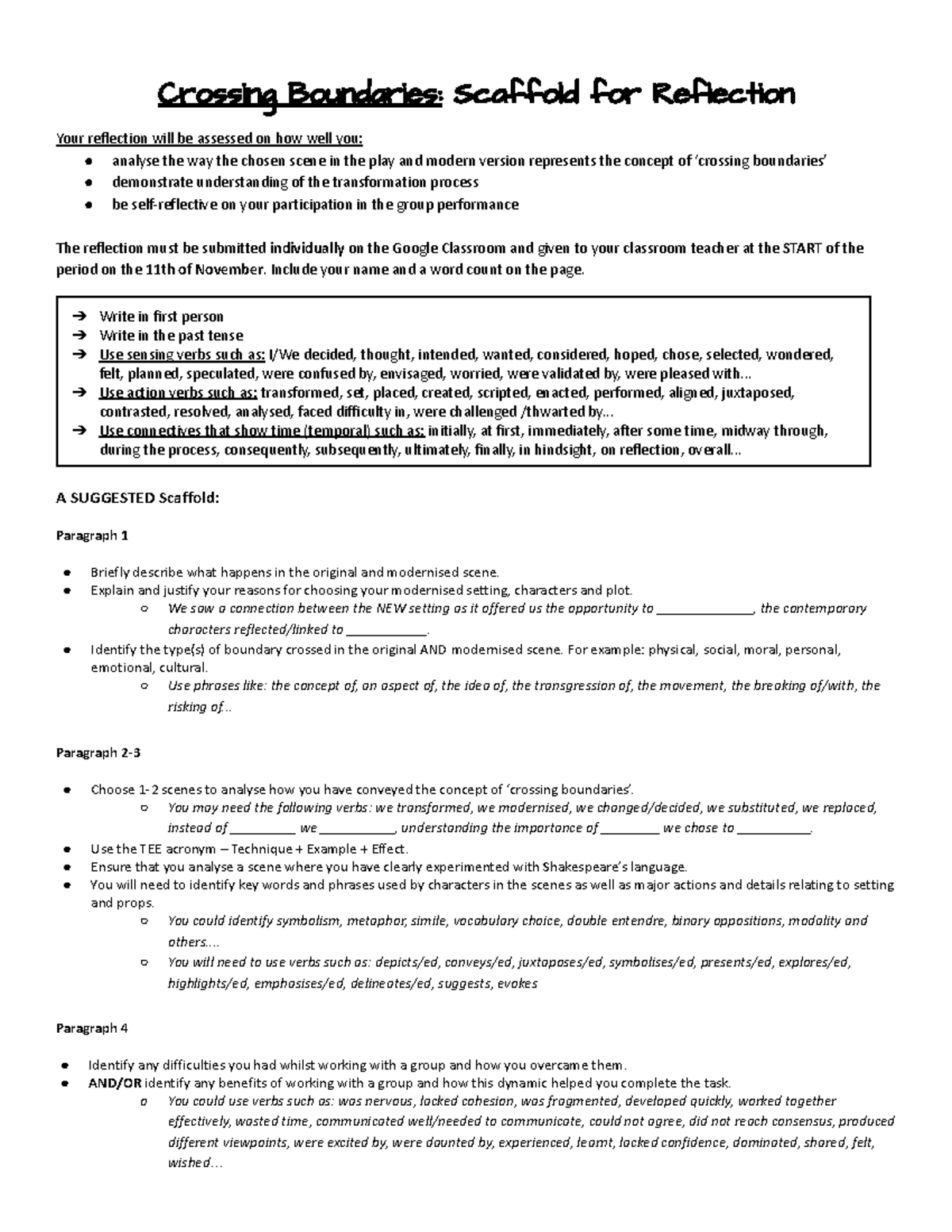 Reflection - Exemplary Response - Crossing Boundaries: Scaffold for ...