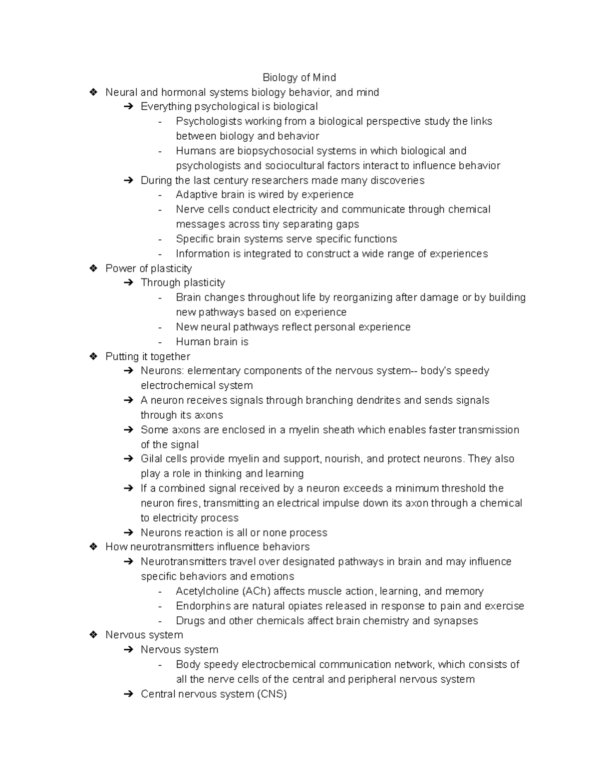 Chapter 2 Psyc notes - Biology of Mind Neural and hormonal systems ...