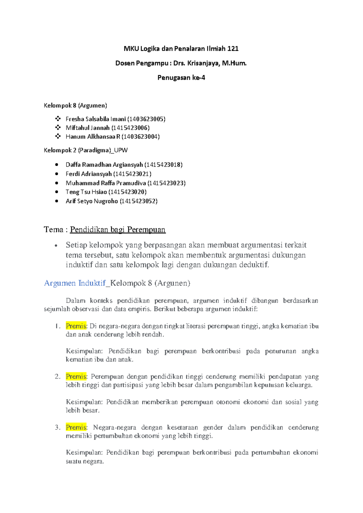 Penugasan 4 MKU LPI 121 Kel. 8 (Argumen) & Kel. 2 (Paradigma) - MKU Logika dan Penalaran Ilmiah ...