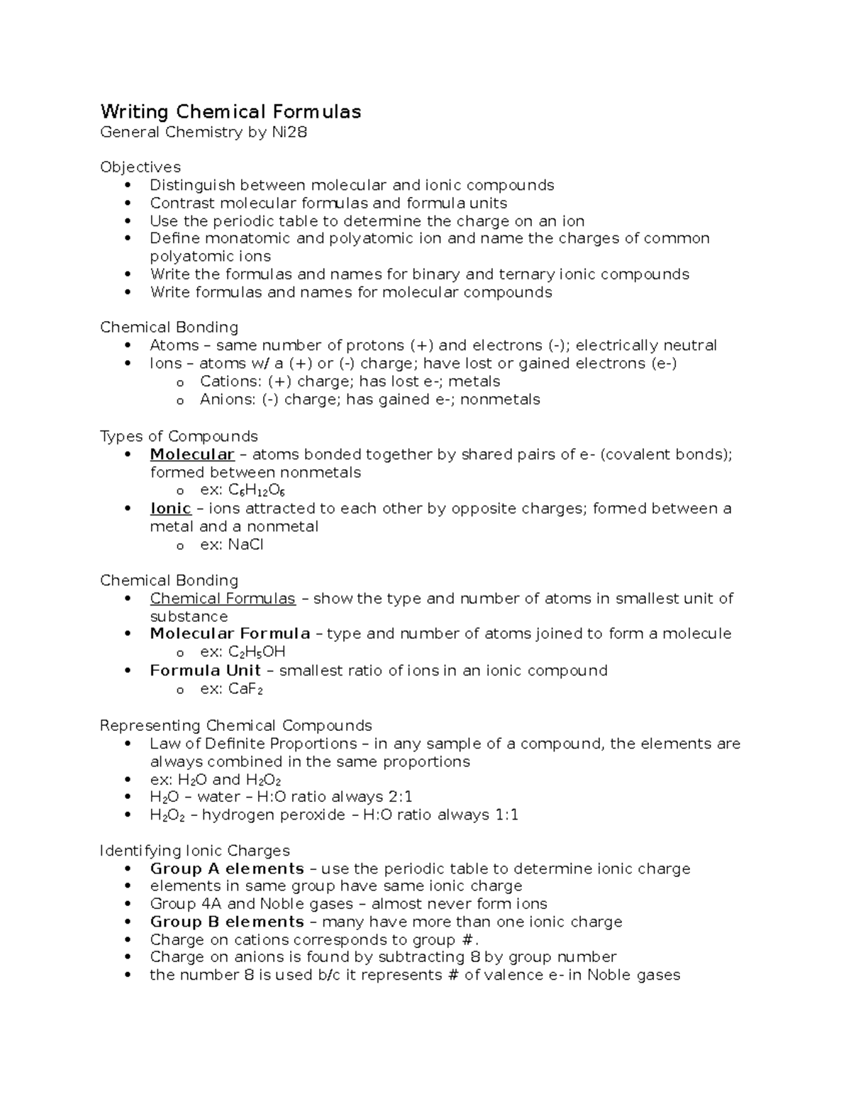 Writing Chemical Formulas Writing Chemical Formulas General Chemistry