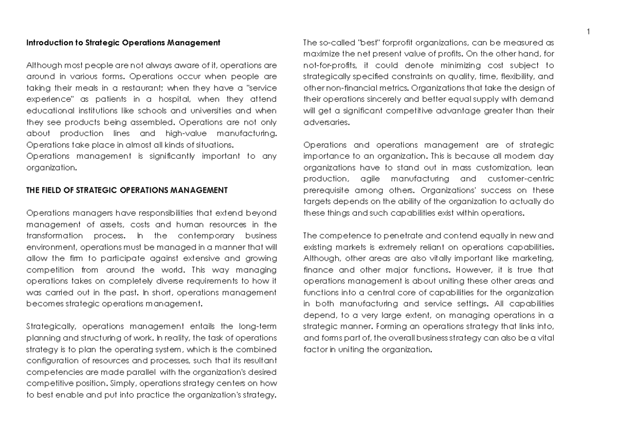 CBME chap 1 and 2 pdf - reviewer - Introduction to Strategic Operations ...