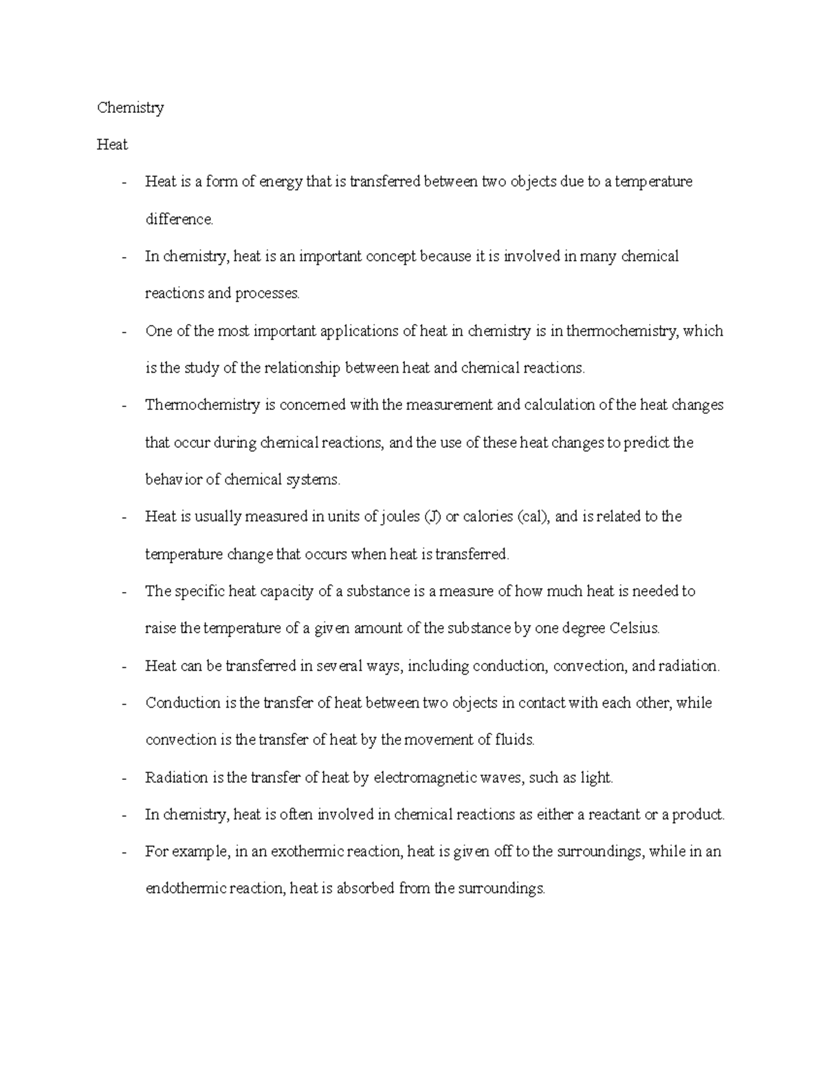 Chemistry-Heat - heat notes - Chemistry Heat - Heat is a form of energy ...