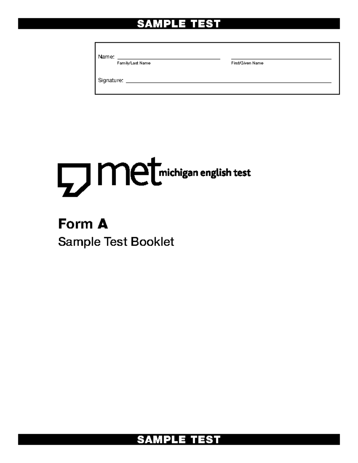 MET Sample Test A - PRACTICE - Sample TeST Sample TeST Form A Sample ...