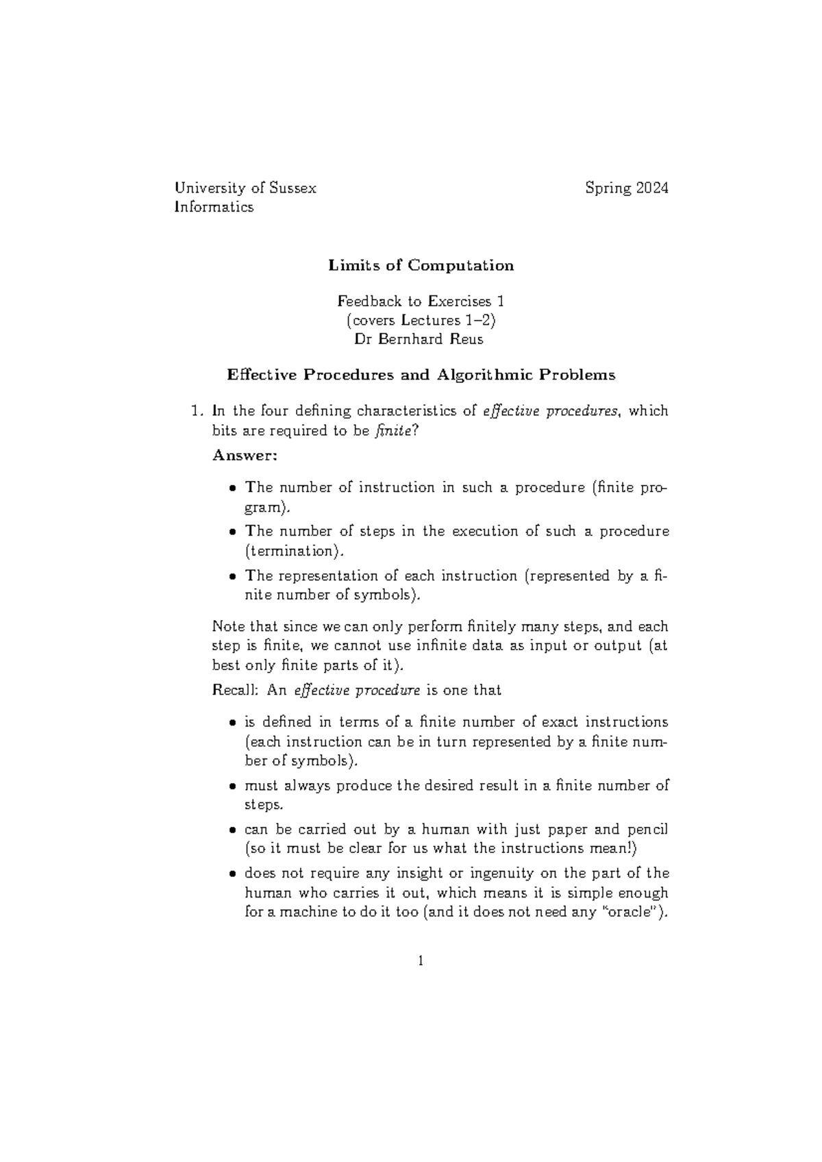 Ex1sol - Answers for seminar work sheets - University of Sussex Spring 2024 Informatics Limits ...