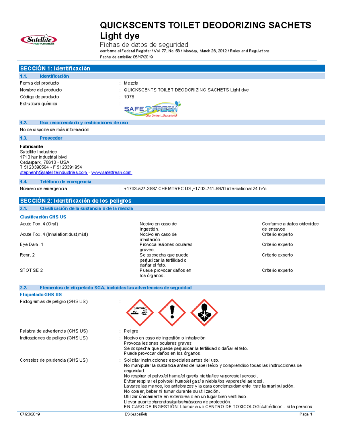 HOJA SDS Quick Scent - Hoja MSDS de productos para mantenimiento de ...