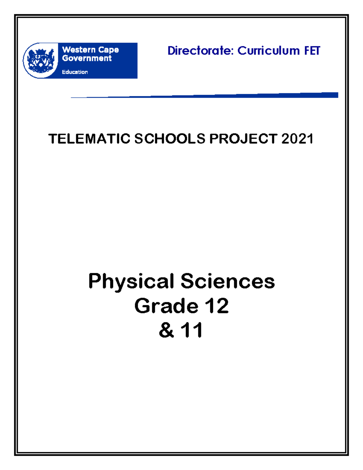 Telematics Physical Sciences 2021 - Directorate: Curriculum FET ...