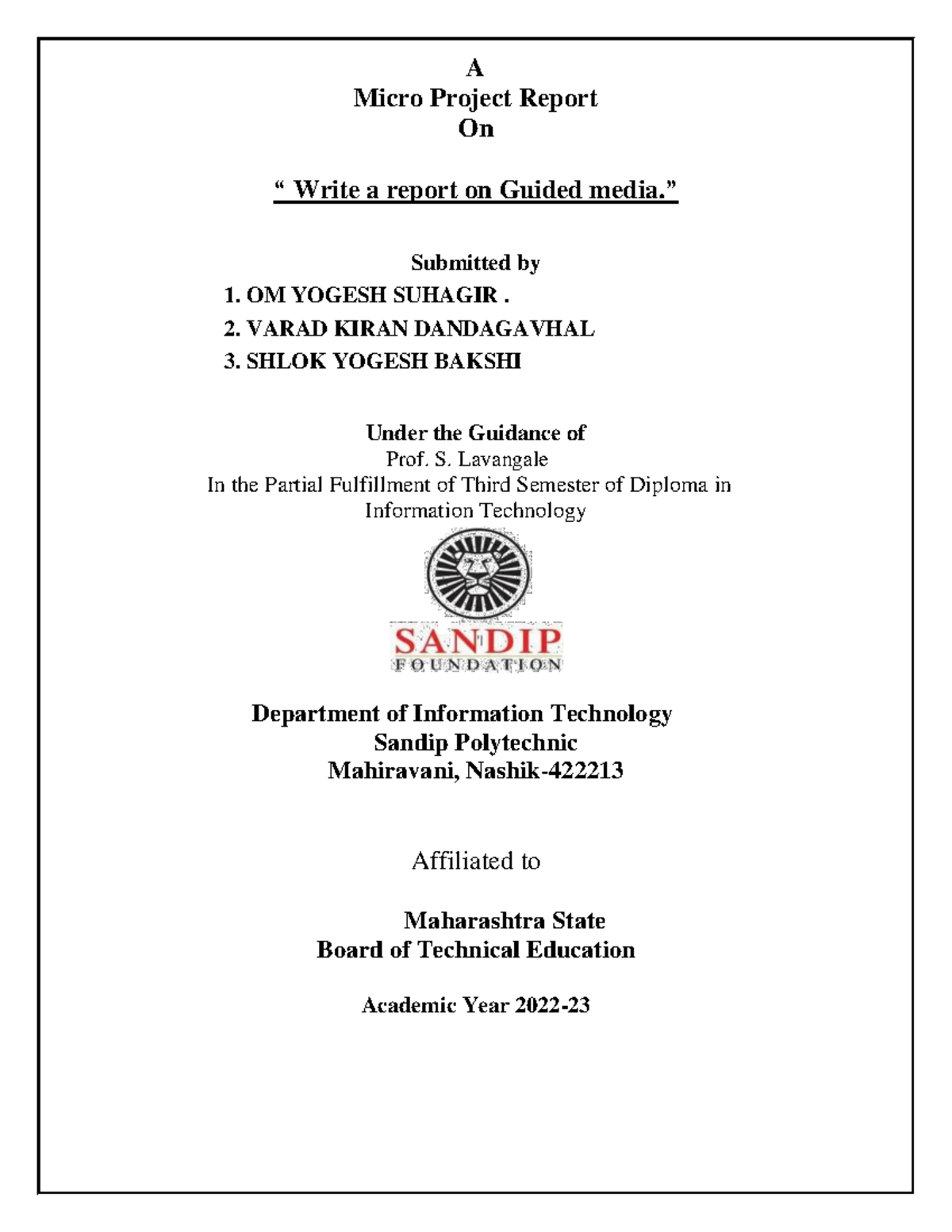 DCO microproject - A Micro Project Report On “ Write a report on Guided media.” Submitted by 1 ...