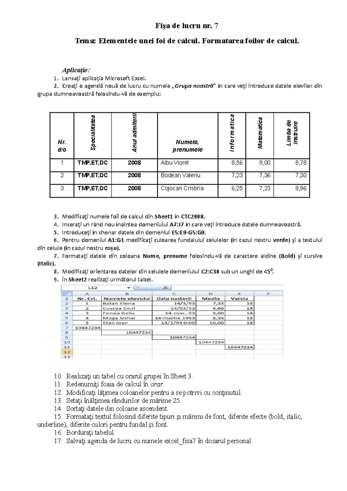 Fisa de lucru nr - dty - Fişa de lucru nr. 7 Tema: Elementele unei foi ...