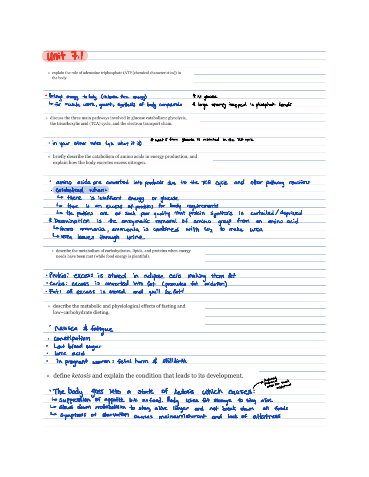 Unit 7 - Lecture notes 7 - Unit 7 I Brings energy tobody release free ...