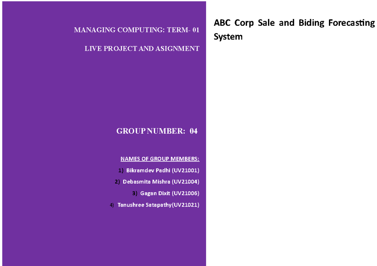 Sales Forecasting System- Live Project - ABC Corp Sale and Biding ...