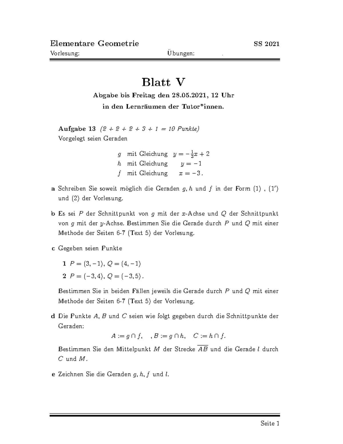 Blatt 05 - Elementare Geometrie SS 2021 Vorlesung: Prof. Dr. Markus ...