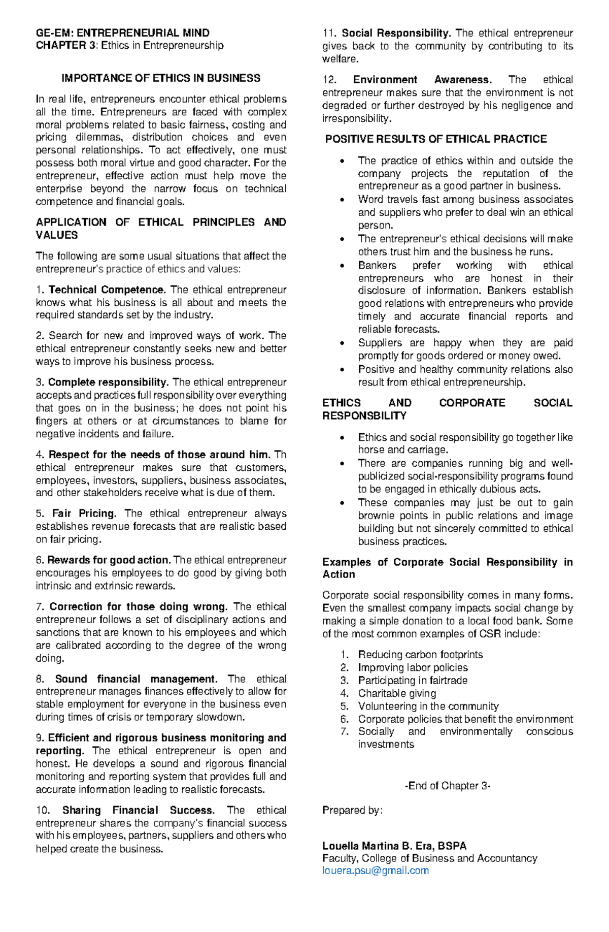 Entrep Mind Chapter 3 - GE-EM: ENTREPRENEURIAL MIND CHAPTER 3: Ethics ...