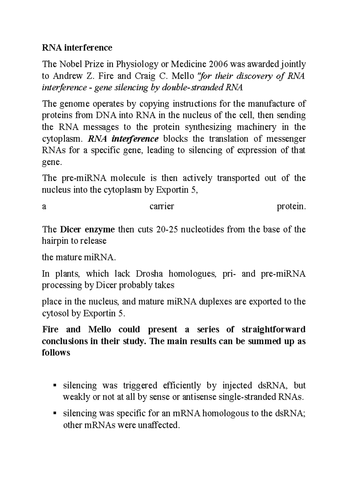 RNA interference - RNA interference The Nobel Prize in Physiology or ...