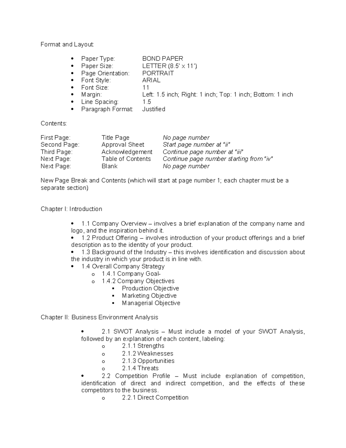 Format and Layout Business PLAN - Format and Layout: Paper Type: BOND ...