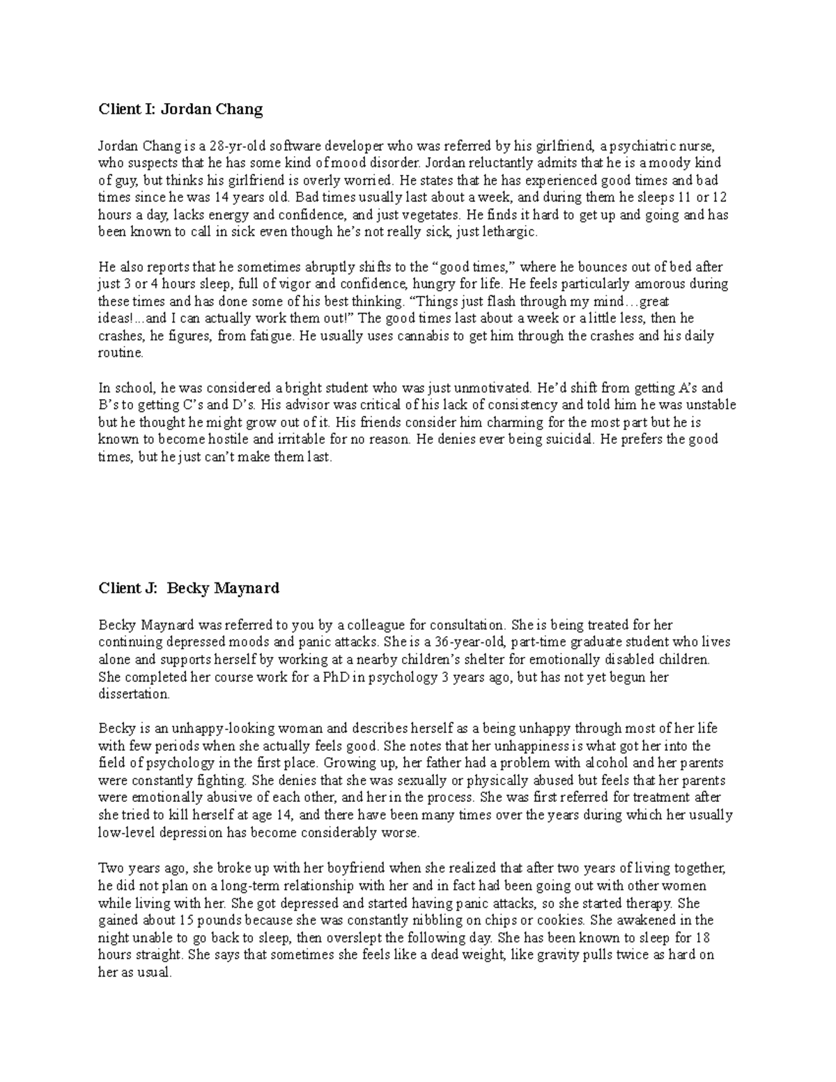 Bipolar vin - outline study guide - Client I: Jordan Chang Jordan Chang ...