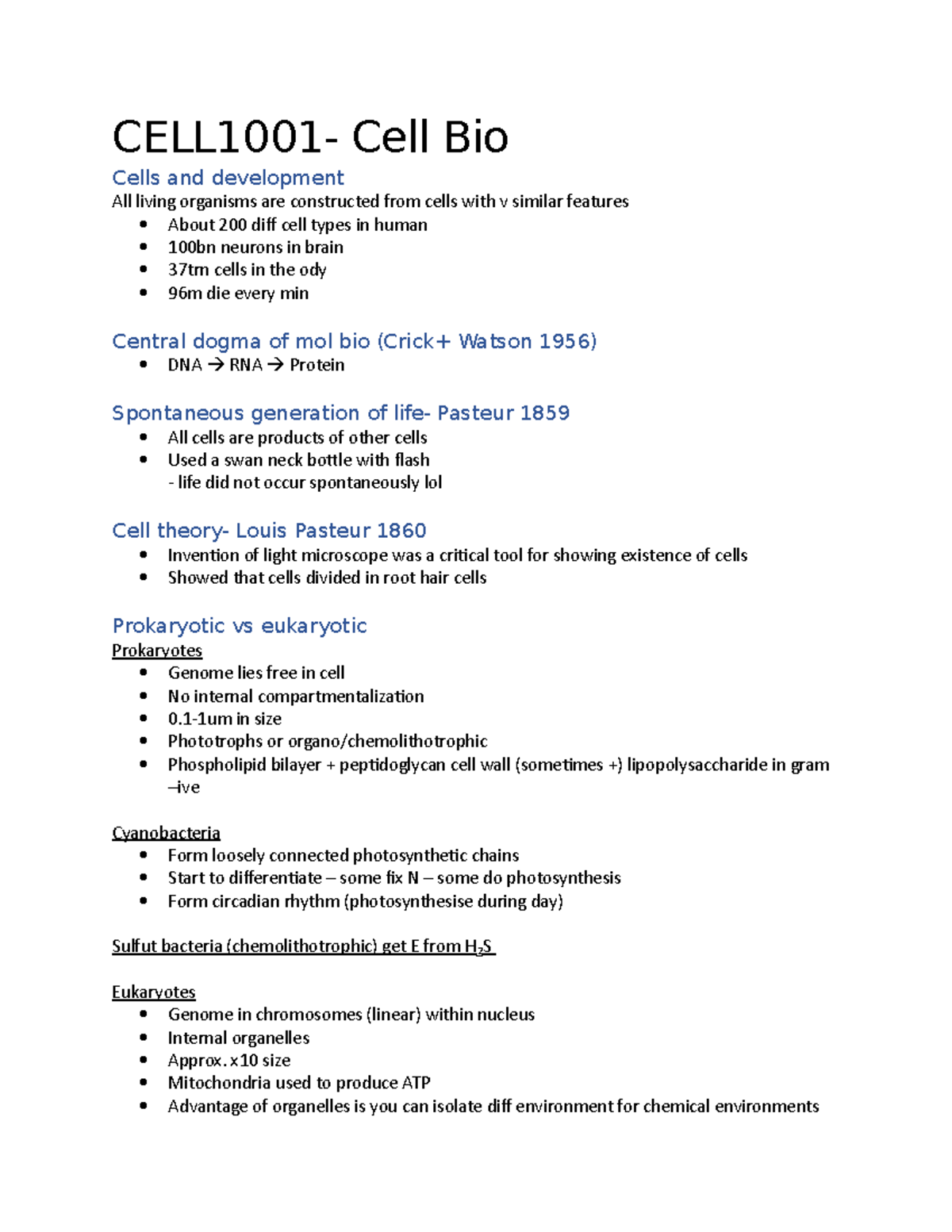 Lecture notes for Cell biology and signaling - CELL1001- Cell Bio Cells ...