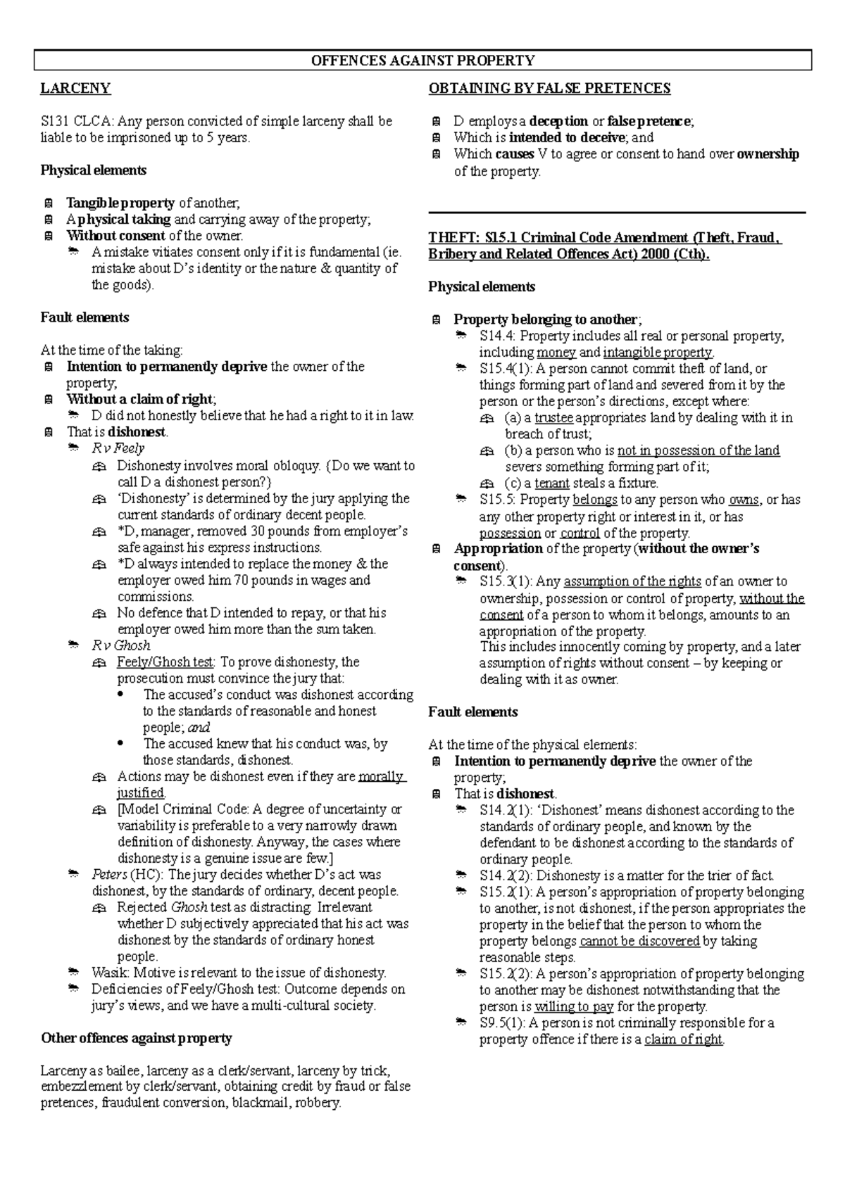 Crime against property 6 - OFFENCES AGAINST PROPERTY LARCENY S131 CLCA ...