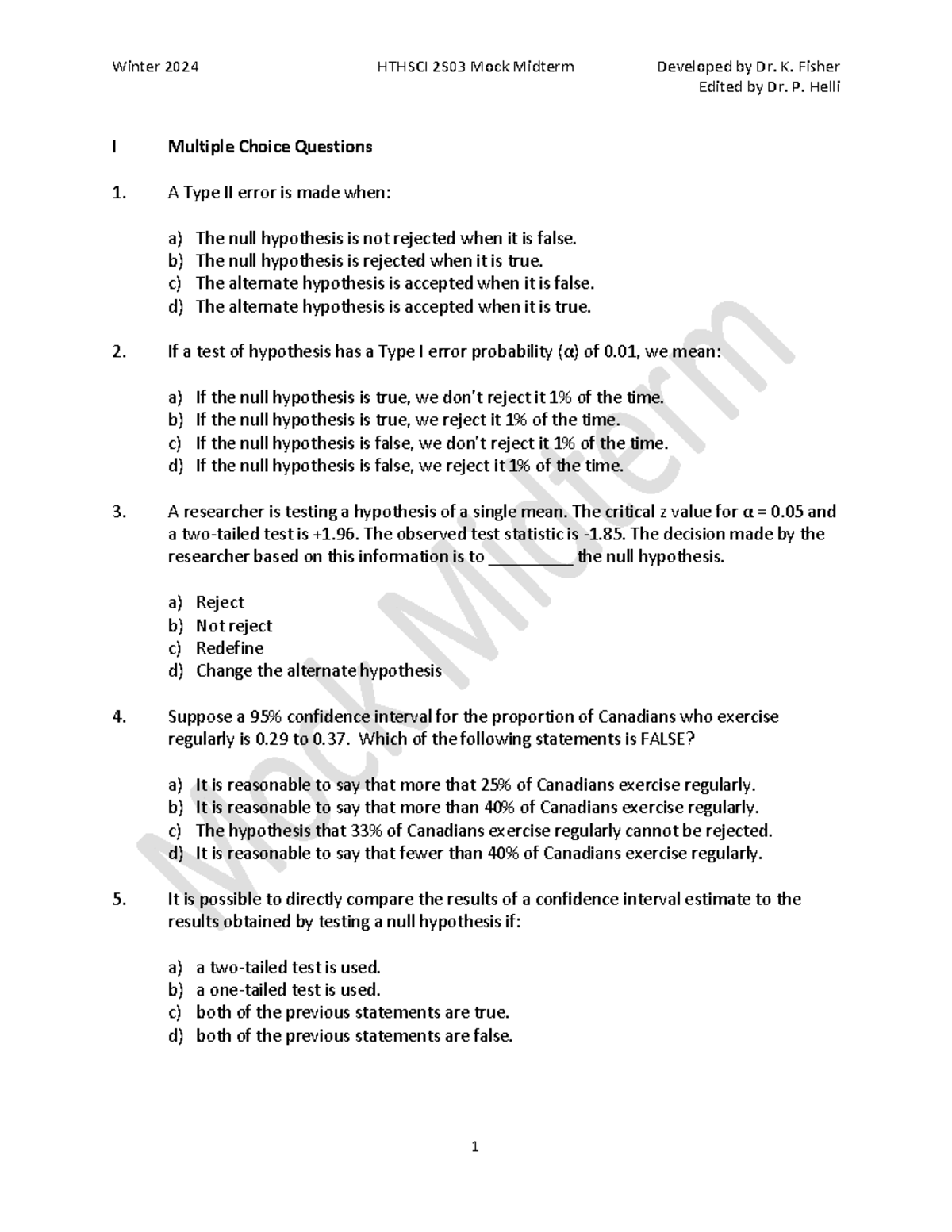 Mock Midterm - W2024 - Edited by Dr. P. Helli I Multiple Choice ...