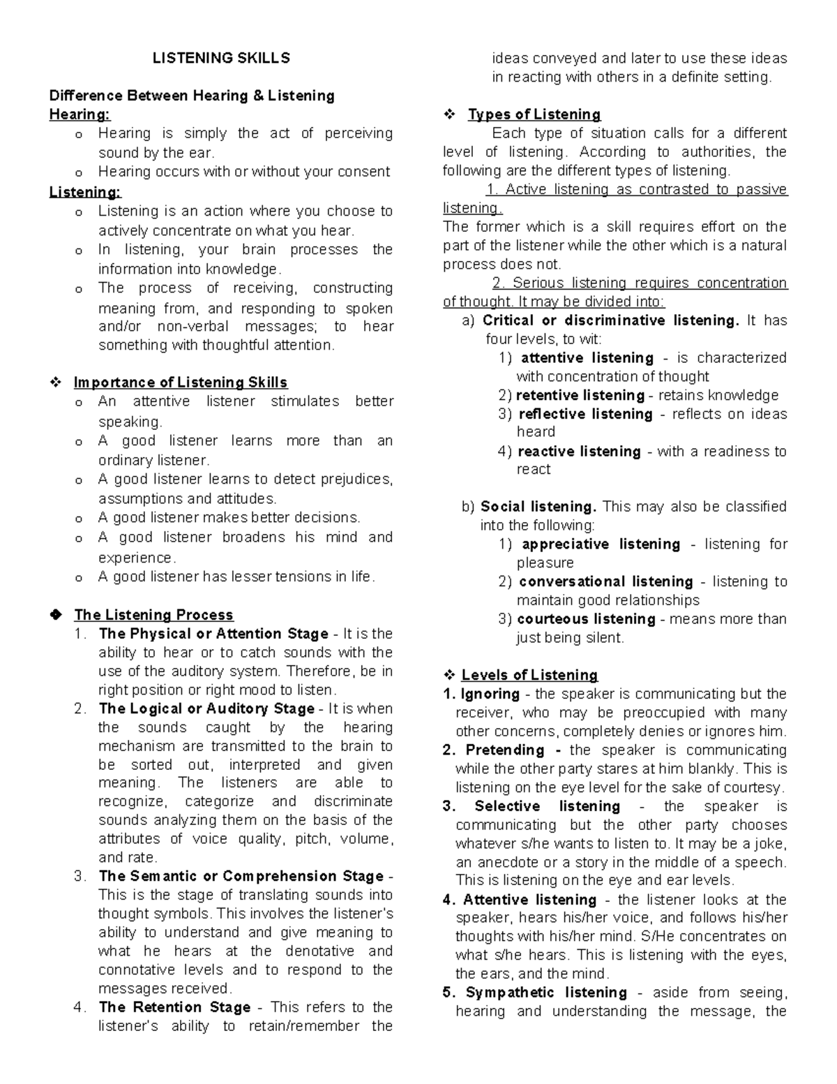 Speechcom Lesson 4 HAND-OUT - LISTENING SKILLS Difference Between ...