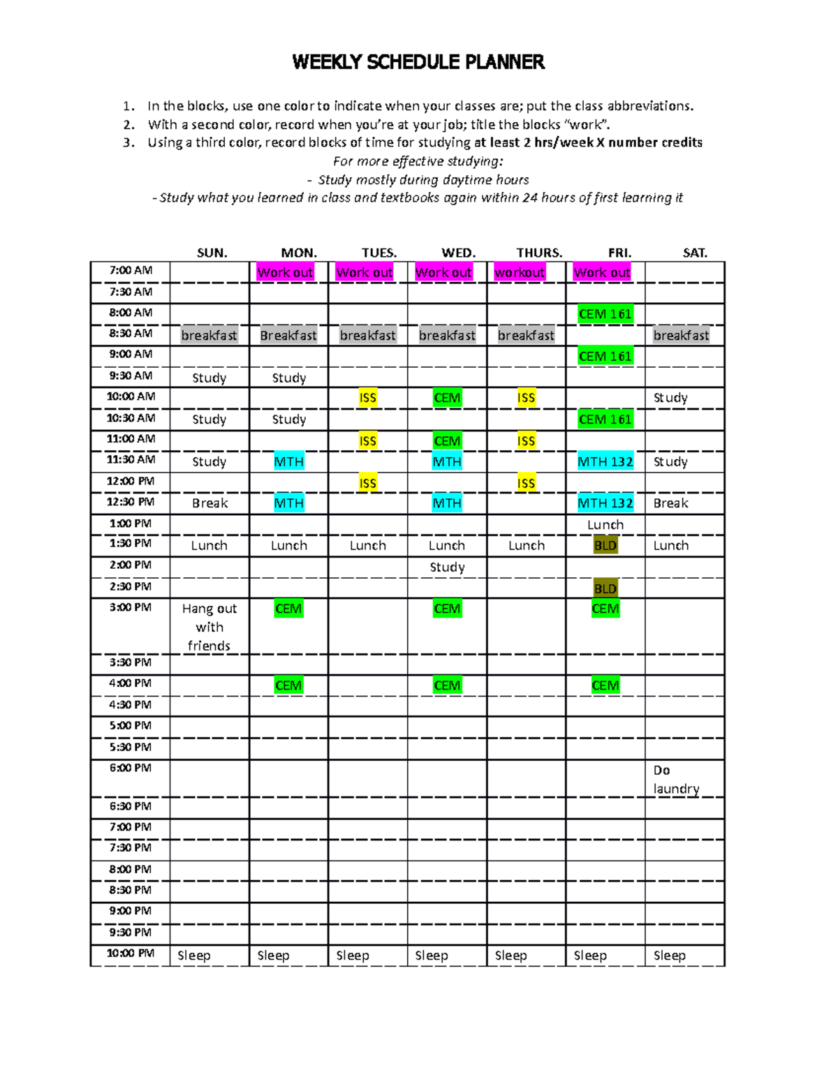 Weekly calendar template - WEEKLY SCHEDULE PLANNER 1. In the blocks ...