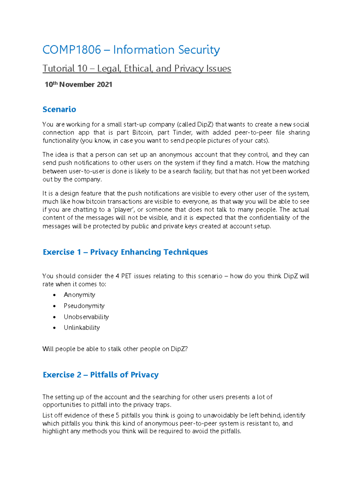 T10-COMP1806-2021 - It discusses the Legal, Ethical, and Privacy Issues - COMP1806 – Information ...