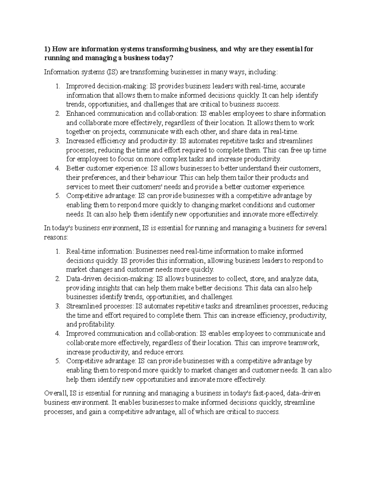 IT PDF 4 - Notes - How are information systems transforming business ...