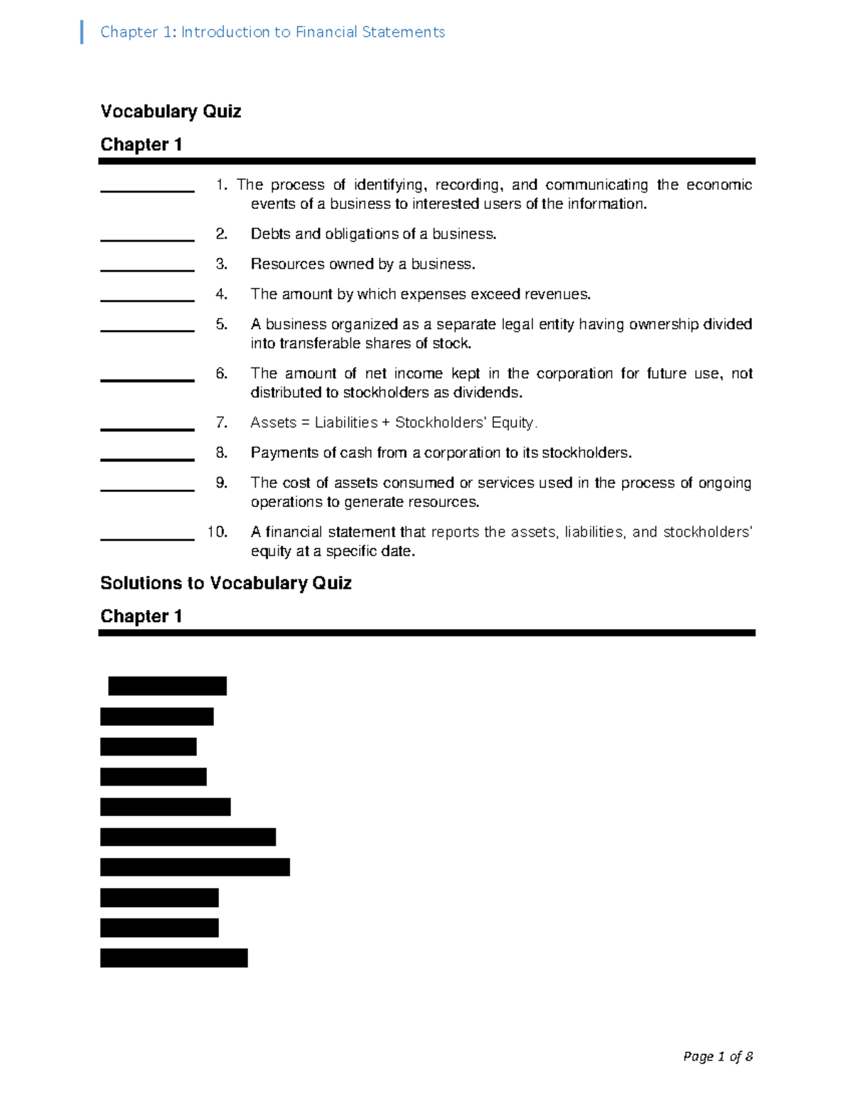 Chap 01 - Introduction to Financial Statements (ICA) - Vocabulary Quiz ...