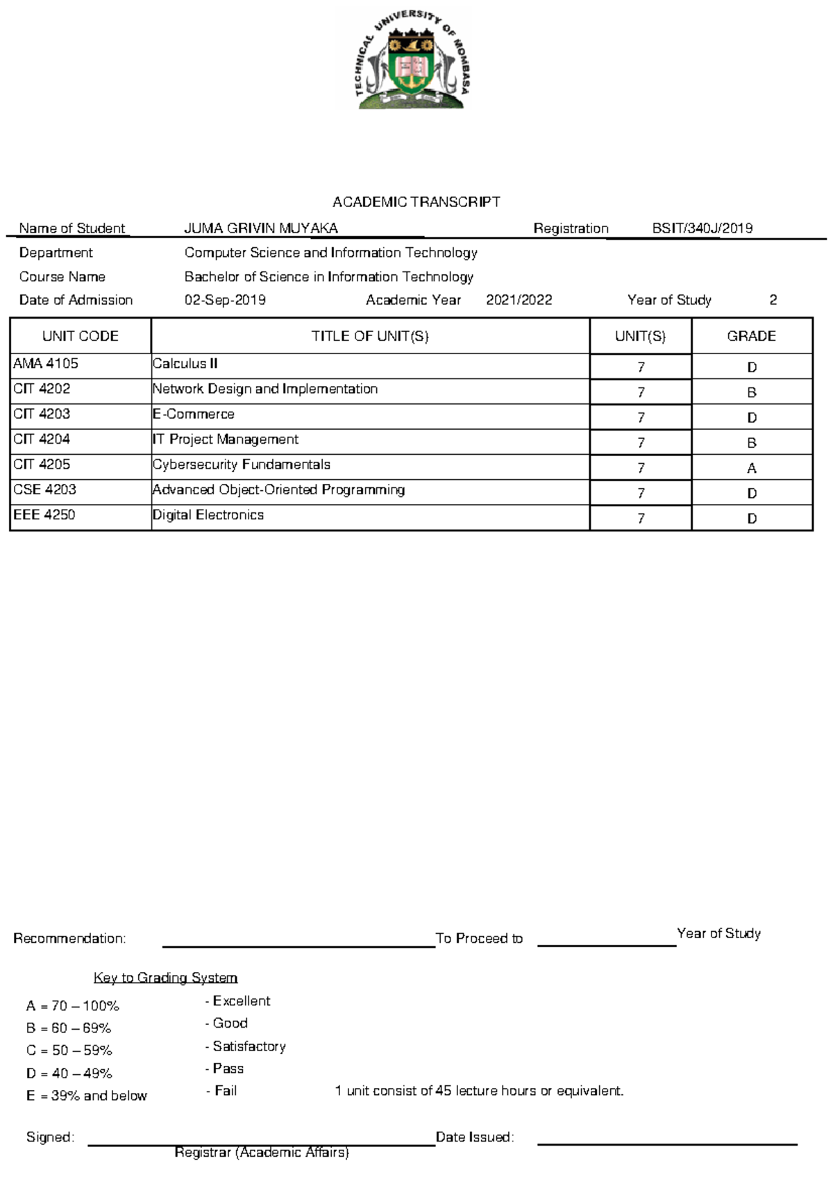 Report Servlet - Mr Tole is the lecturer for this unit - ACADEMIC TRANSCRIPT 2021/ JUMA GRIVIN ...