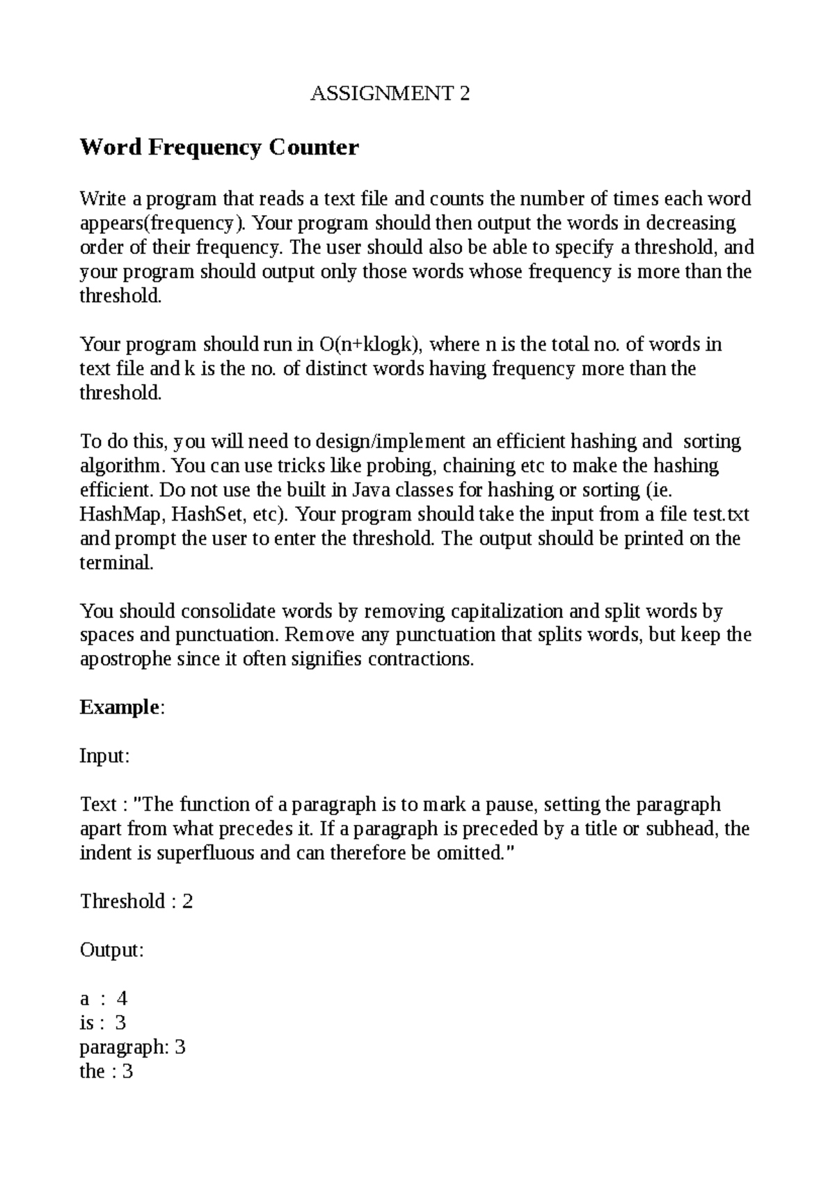 A2 Prof Is Naveen Garg Assignment 2 Word Frequency Counter Write A Program That Reads A Text