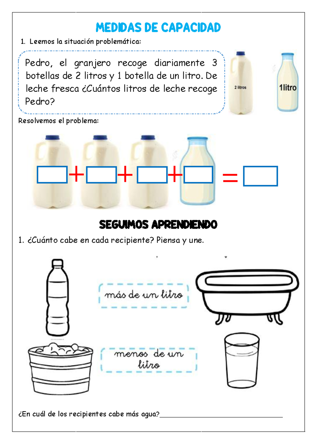 Ficha de medidas de capacidad - matematica - MEDIDAS DE CAPACIDAD 1 ...
