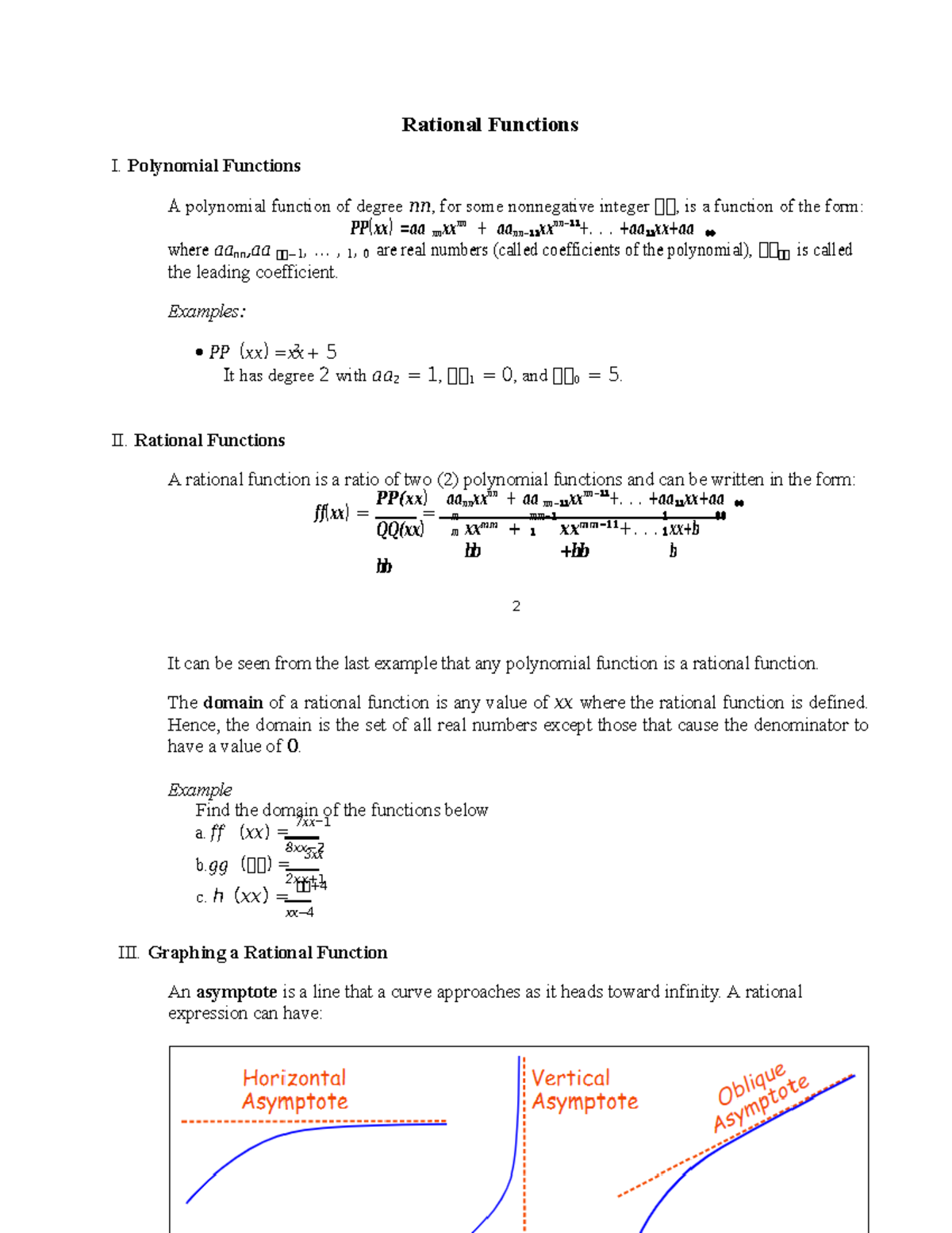 Rational function - I. Polynomial Functions Rational Functions A polynomial function of degree ...