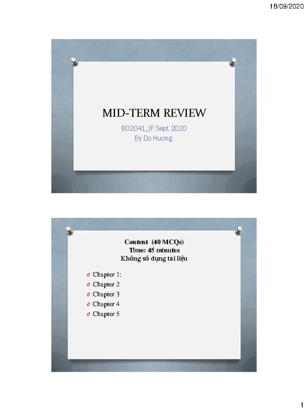 MID-TERM Review-2NH - MID-TERM REVIEW B02041_IF Sept 2020 By Do Huong ...