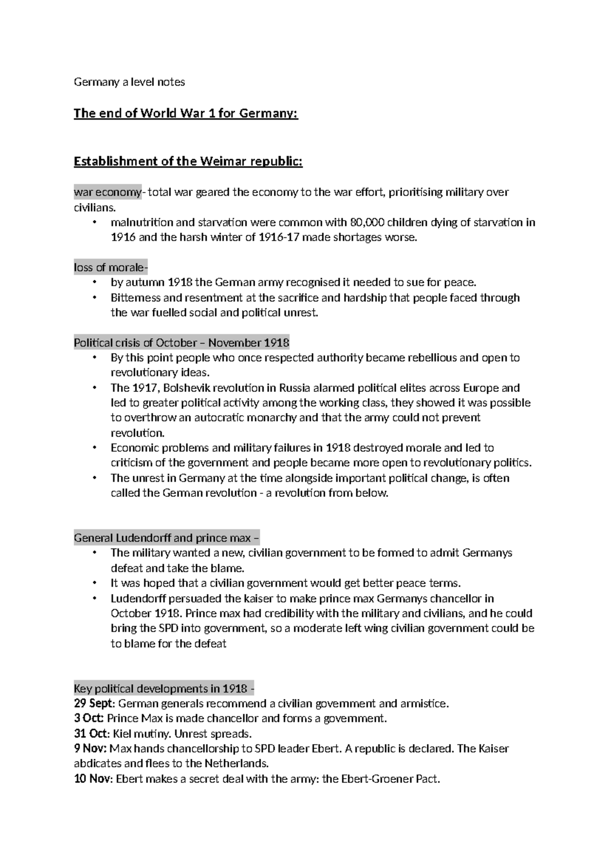 Germany a level notes - malnutrition and starvation were common with ...