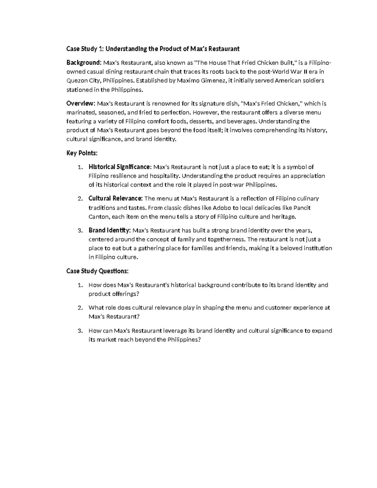 Case-Study - Case Study 1: Understanding the Product of Max's ...