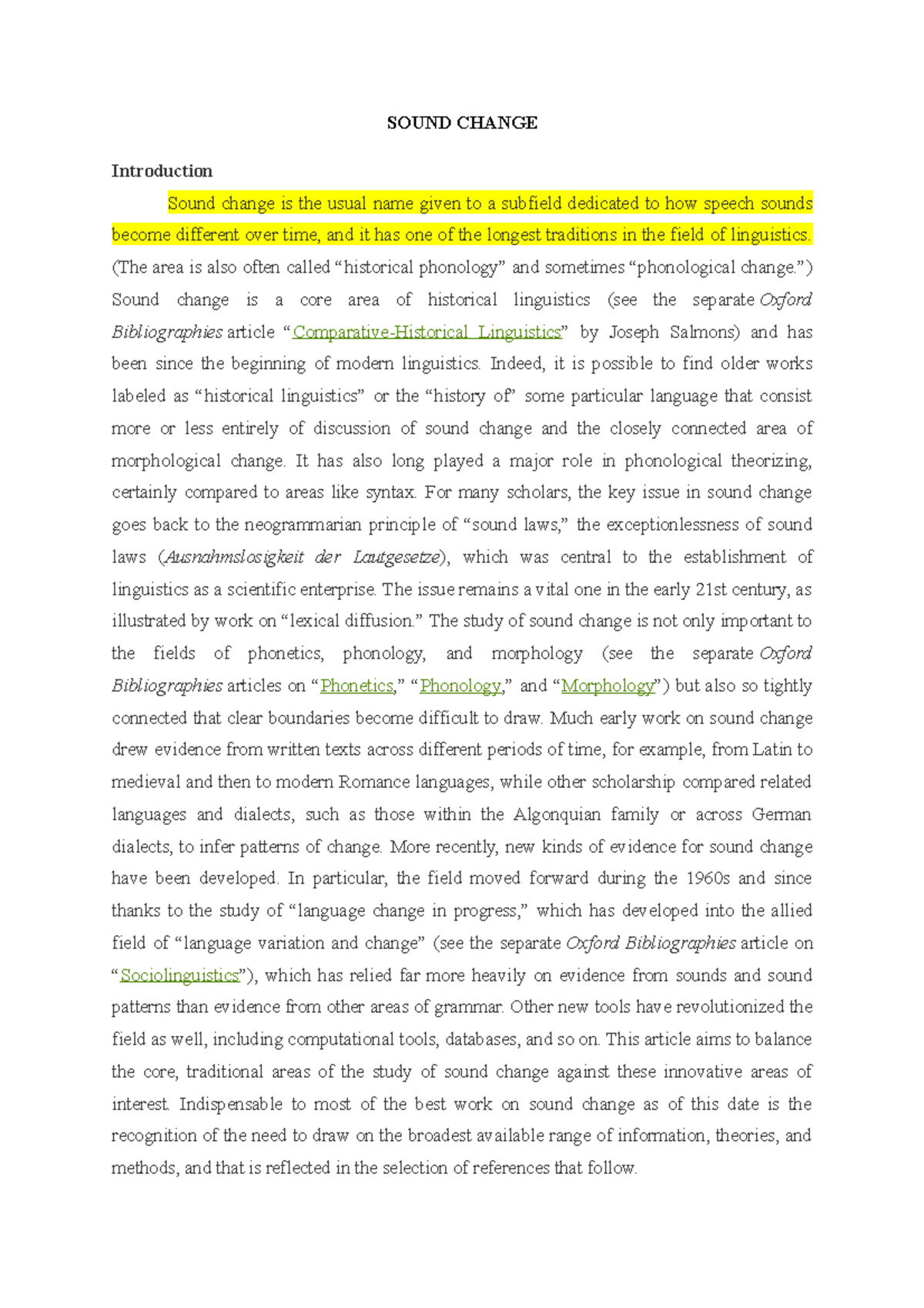 Sound Change - SOUND CHANGE Introduction Sound change is the usual name ...