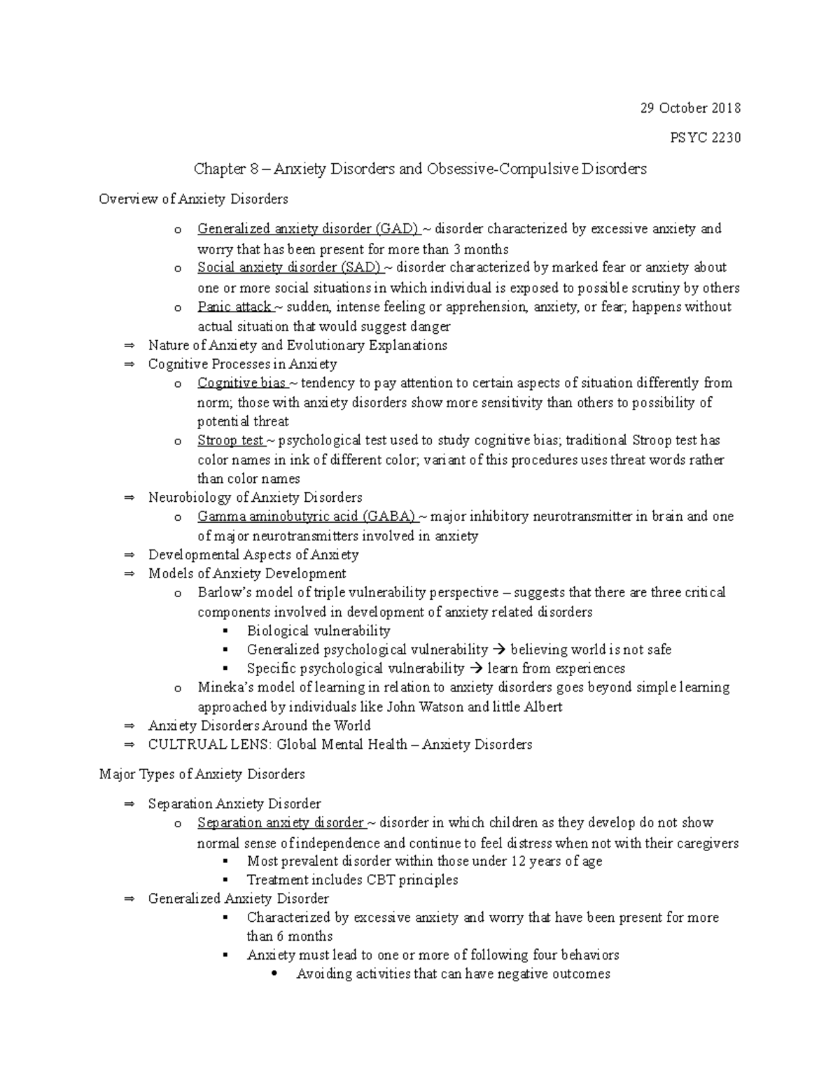 Chapter 8 – Anxiety Disorders and Obsessive-Compulsive Disorders - 29 ...