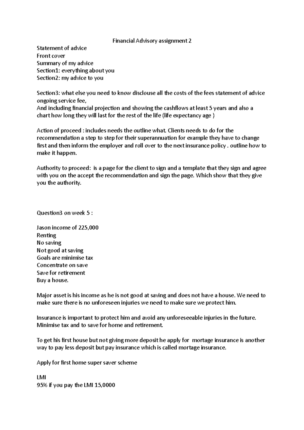 Financial Advisory assignment 2 - Clients needs to do for the ...