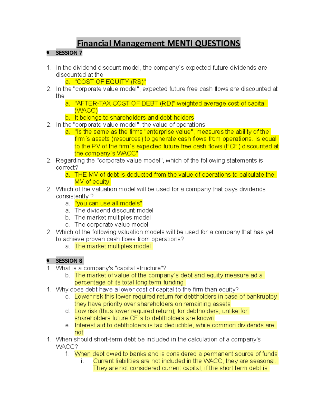 Financial Management Menti Questions - Financial Management MENTI ...
