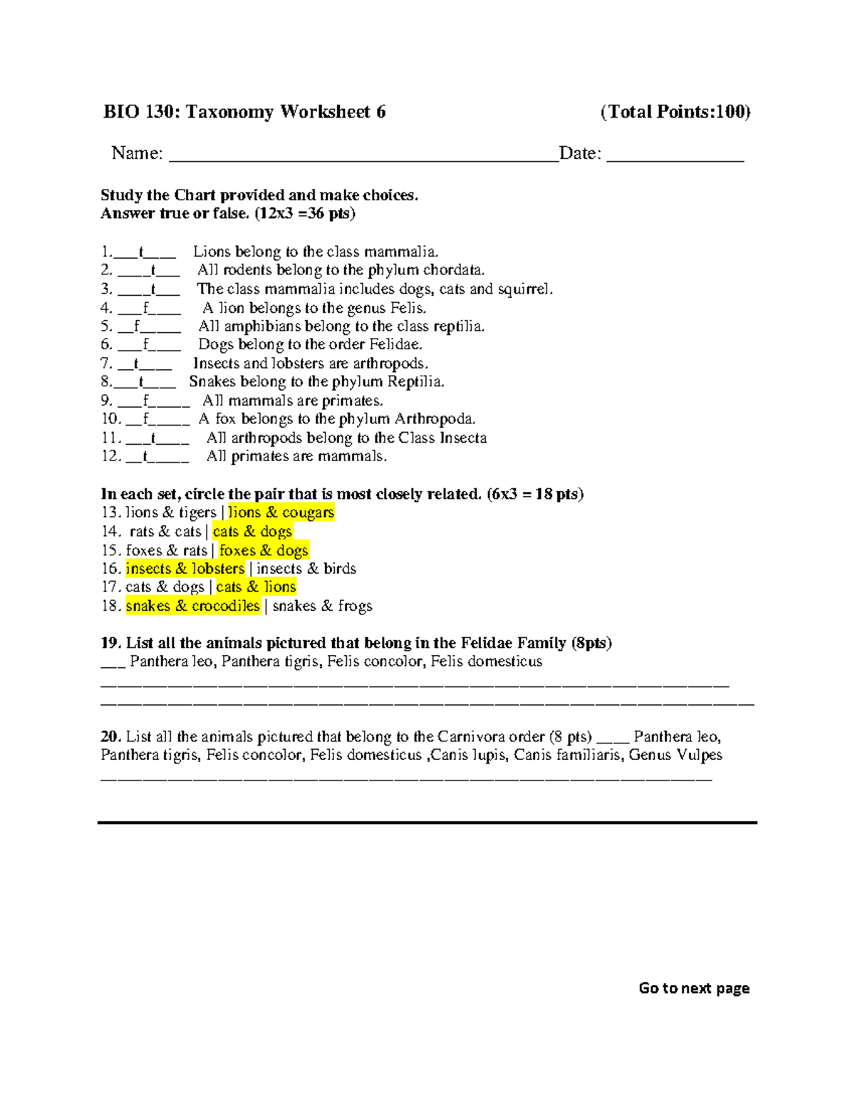 Taxonomy Worksheet (6) new2020.docx3212020 (11) - BIO 130: Taxonomy ...