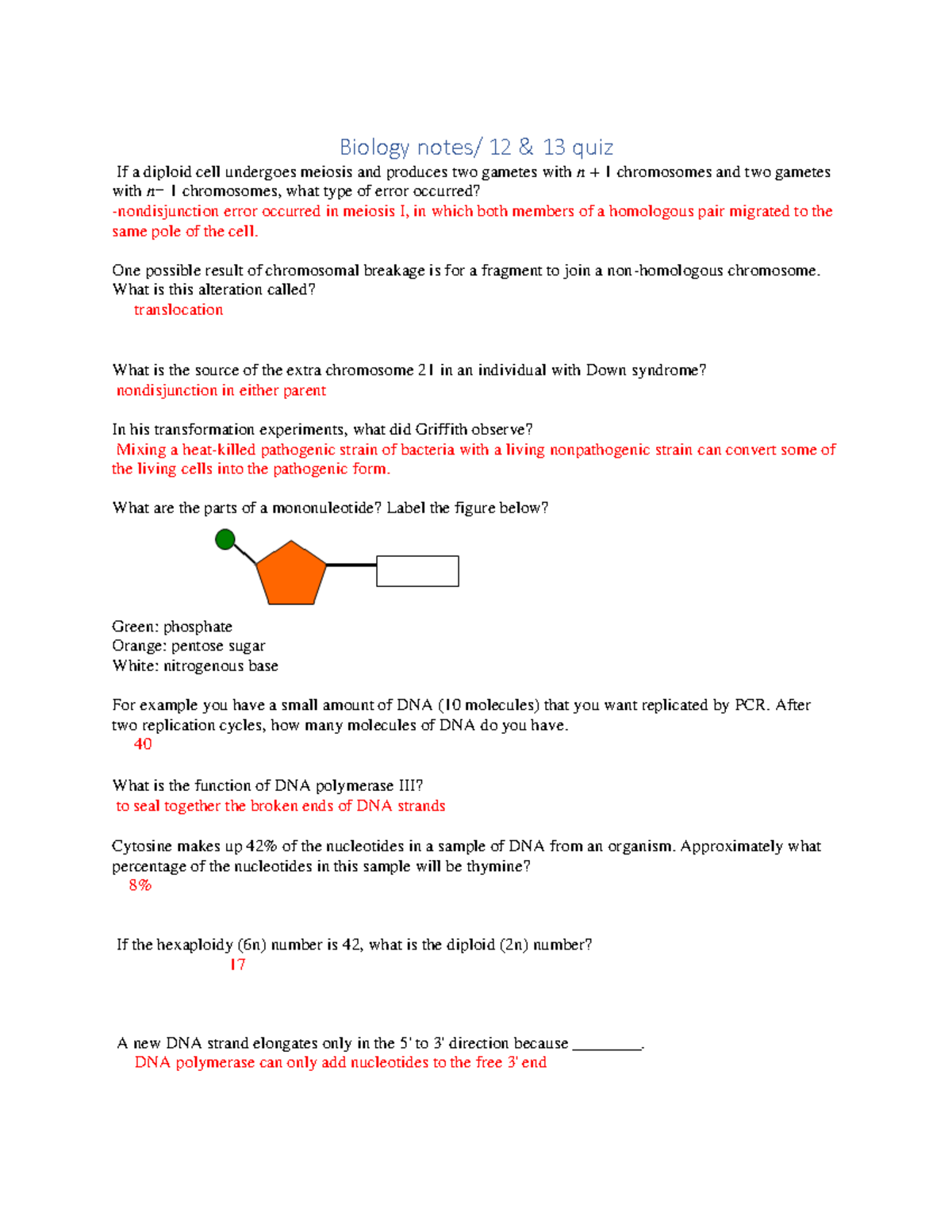Chapter 12 & 13 Quizz - notes for biology exam study - Biology notes ...