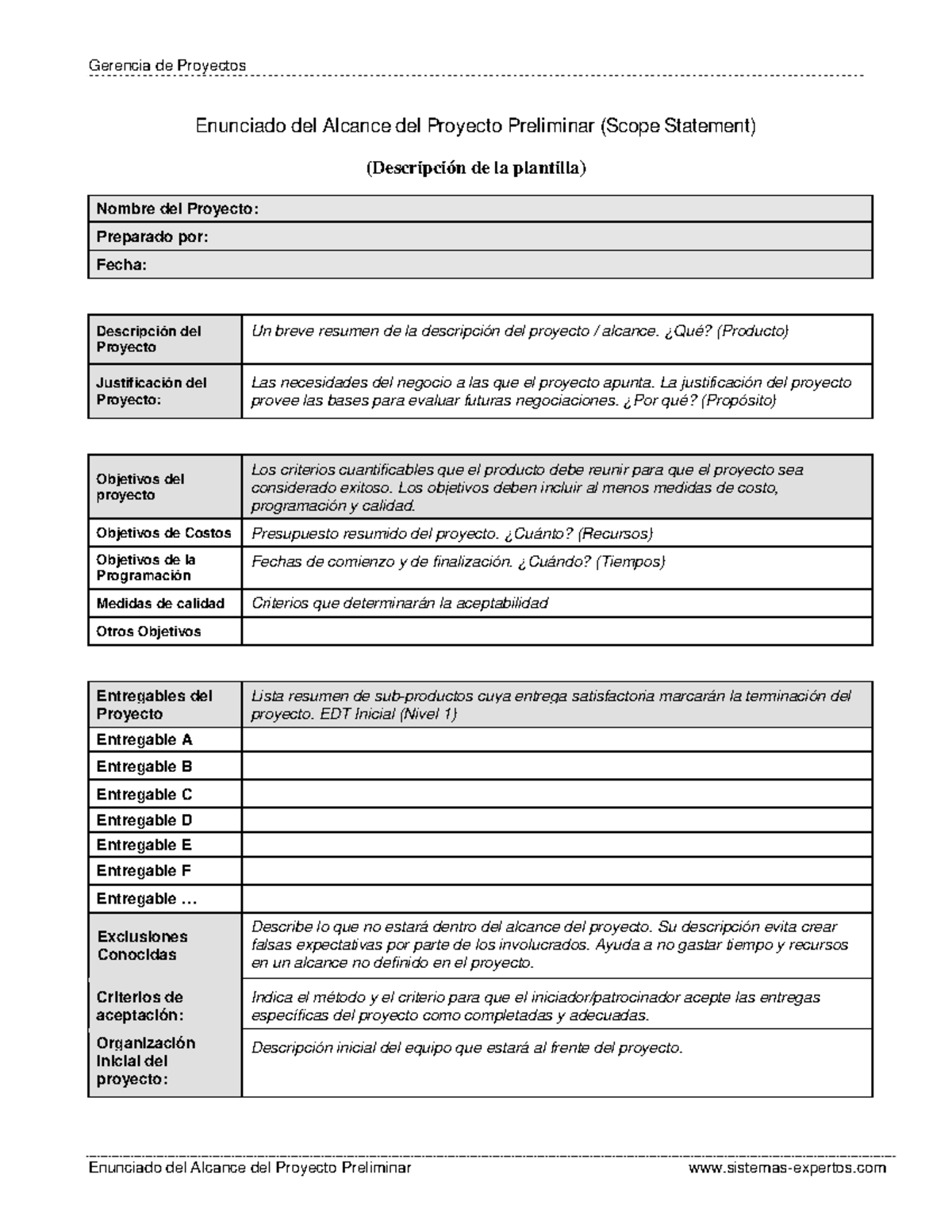 plantilla de enunciado de alcance - Gerencia de Proyectos Enunciado del Alcance del Proyecto ...